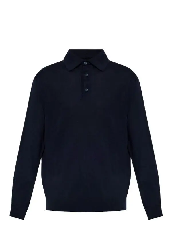 Paul & Shark Long Sleeve Knitted Polo Shirt - Black