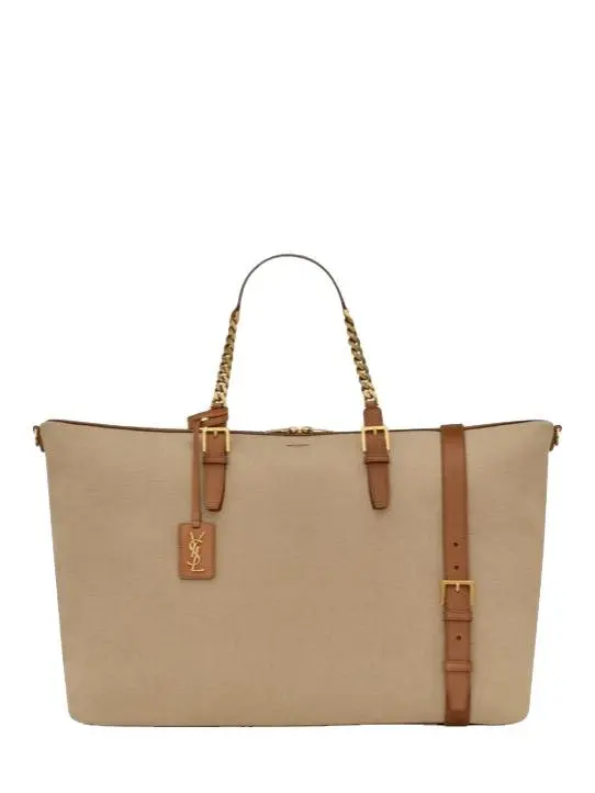 Saint Laurent Weekender Travel Bag With Leather Trim - Nude