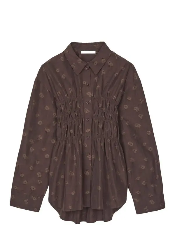 Cecilie Bahnsen Long Sleeve Button Front Shirt With Pleated Details - Brown