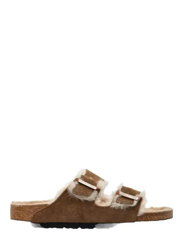 BIRKENSTOCK Arizona Shearling Lined Flat Sandals - Dark Tea