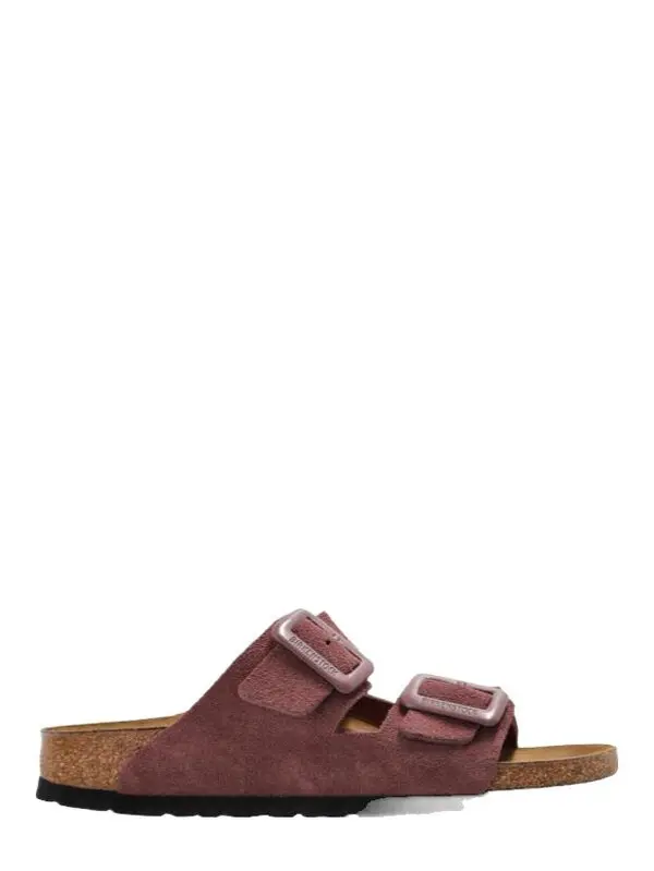 BIRKENSTOCK Suede Flat Slide Sandals With Buckle Detail - Pepper