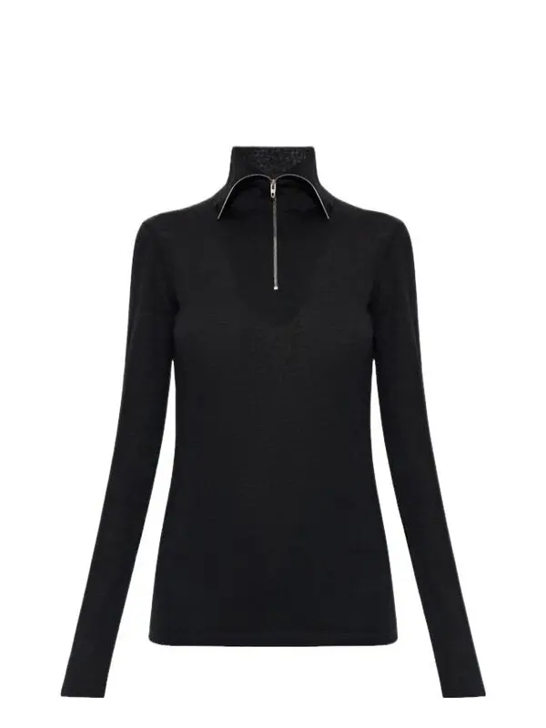 JIL SANDER High Neck Zip Long Sleeve Top - Black