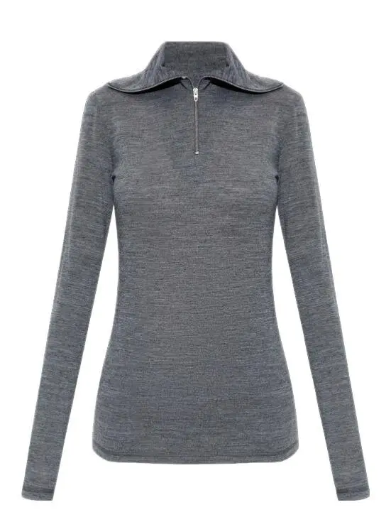 JIL SANDER Half-zip Knit Sweater With Foldable High Neck - Gray