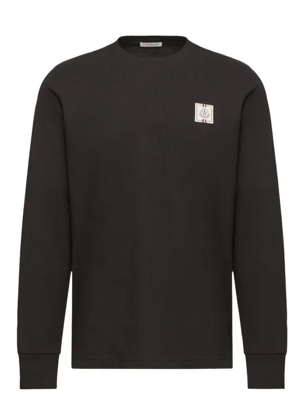 Moncler Tricolor Logo Long Sleeve Cotton T-shirt - Black