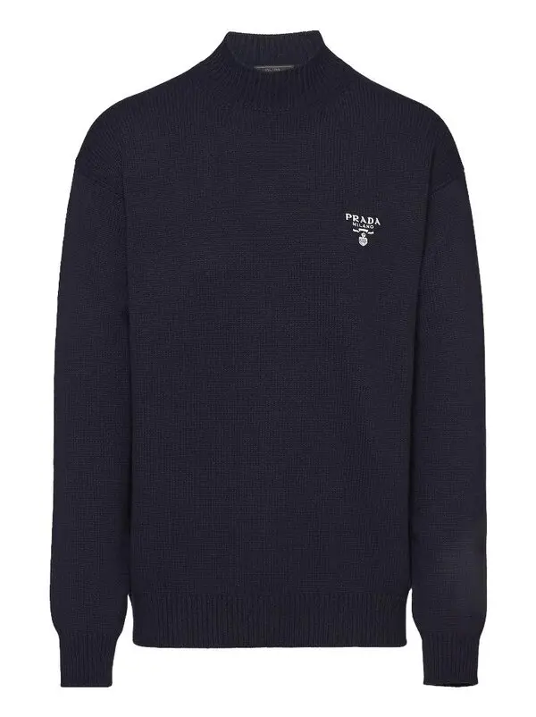 Prada Cashmere Turtleneck With Embroidered Logo - Blue