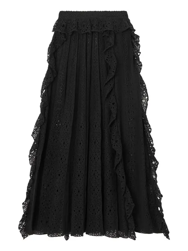 Chloé Open-knit Plissé Maxi Skirt - Black