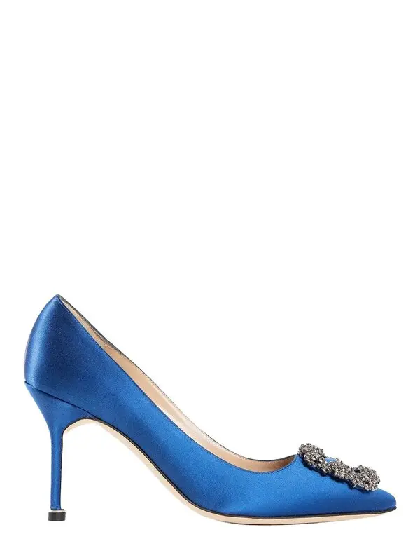 Manolo Blahnik Hangisi 90 Satin Jewel Buckle Pumps - Blue
