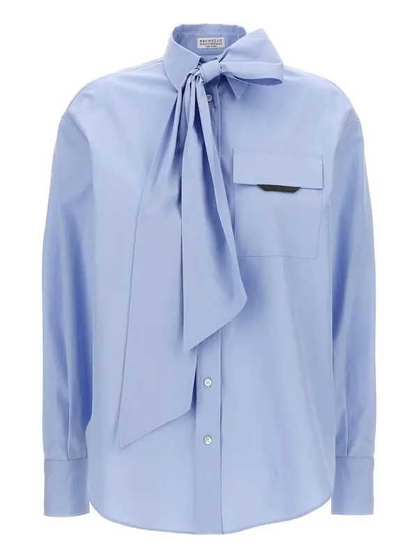 Brunello Cucinelli Long Sleeve Shirt With Bow Detail - Blue