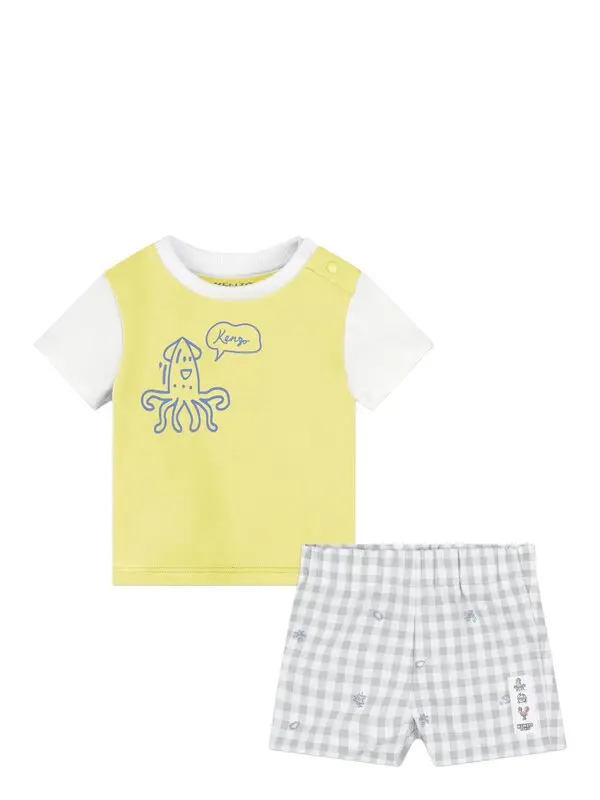 Kenzo Graphic Print T-shirt And Checked Shorts Set - White