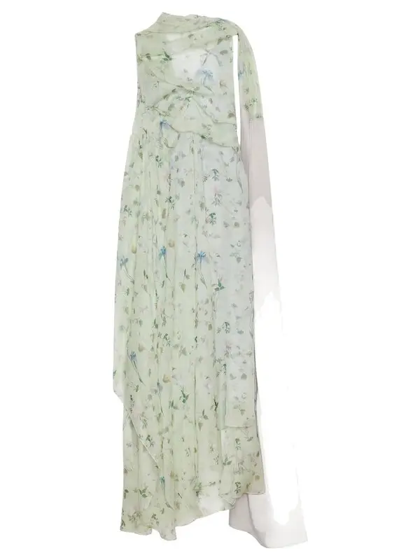 Givenchy Printed Draped Dress In Silk Chiffon With Lavallière - White