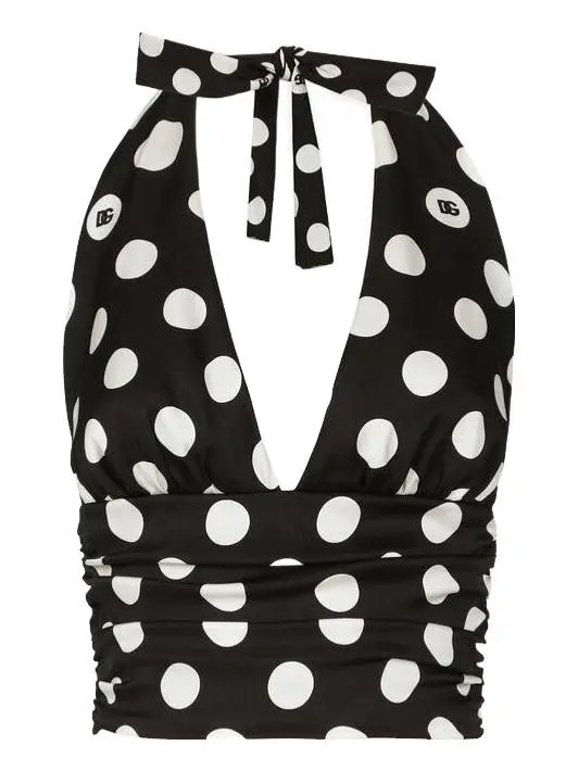 Dolce & Gabbana Polka Dot Halter Neck Top - Black
