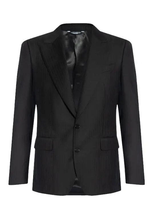 Dolce & Gabbana Dolce Gabbana Herringbone Single-breasted Blazer - Black