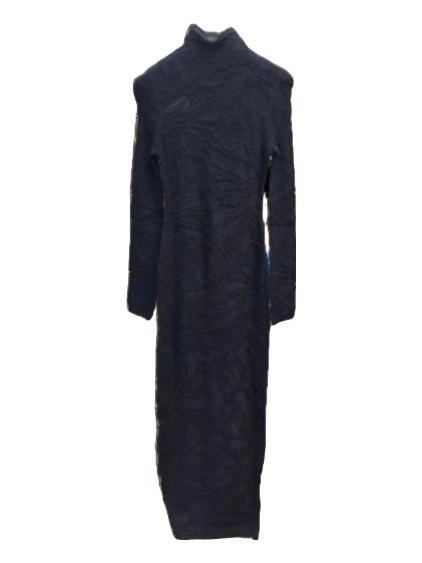 Alaïa High Neck Long Sleeve Sheer Bodycon Dress - Navy Blue