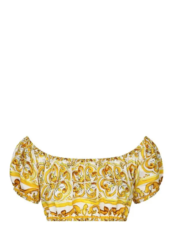 Dolce & Gabbana Majolica Print Cropped Top - Yellow