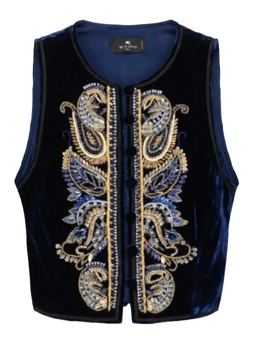 Etro Embellished Velvet Vest - Black