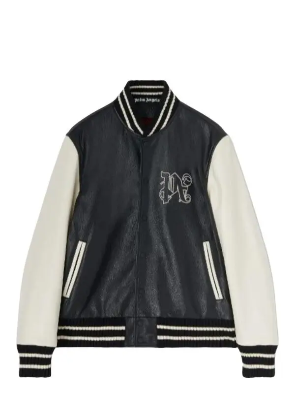 Palm Angels Monogram Leather Bomber Jacket - Black