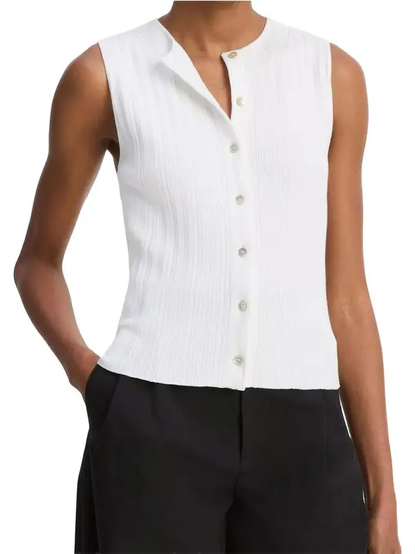 Vince Sleeveless Ribbed Cardigan - Off-white