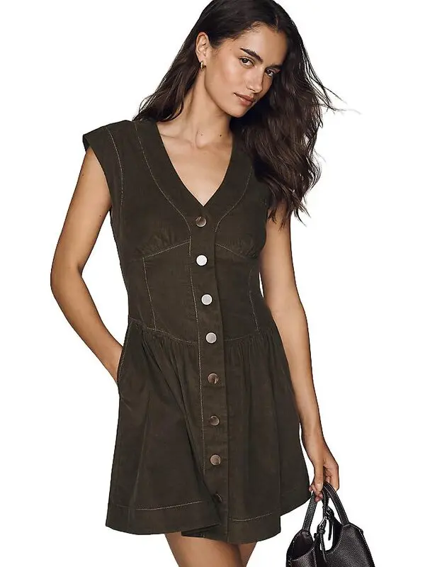Maeve 100% Cotton Corduroy Mini Dress - Green