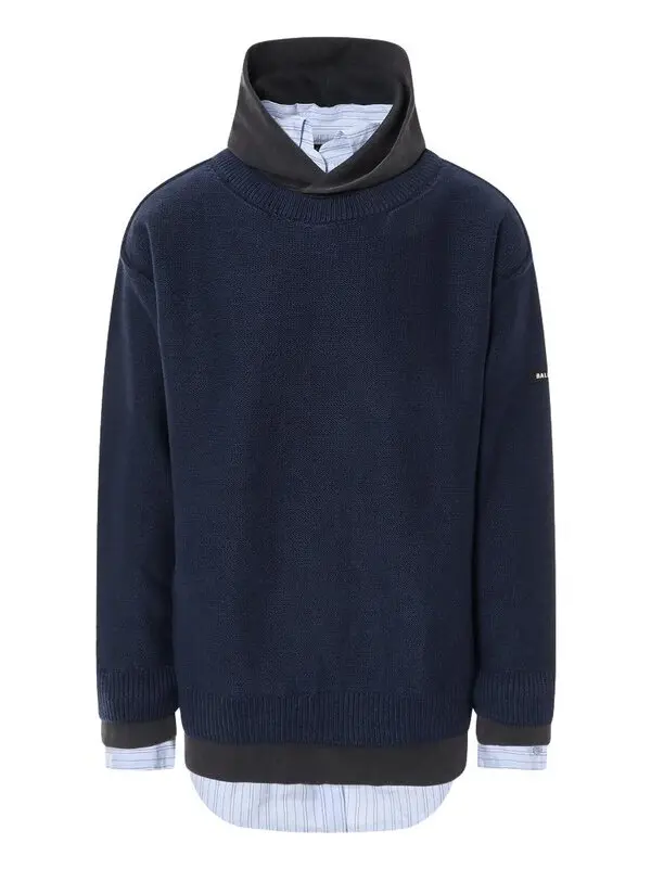 Balenciaga Logo Patch Knitted Hoodie - Black