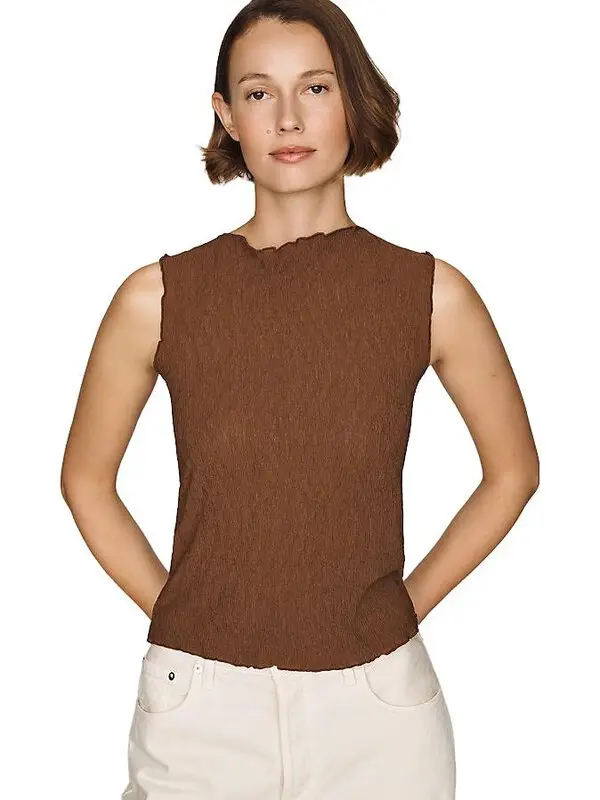 Anthropologie Plissé Knit Tank Top - Pinecone