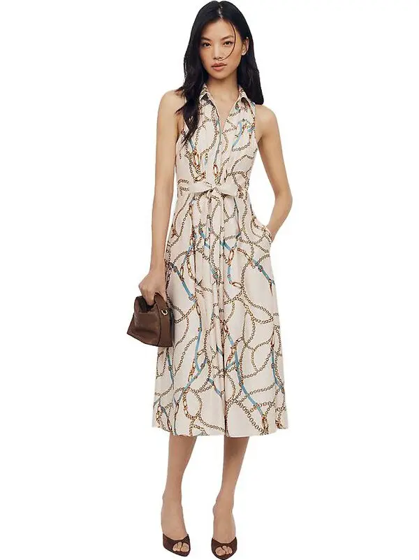 Maeve Satin Tie Twist Midi Dress - Neutral Pattern