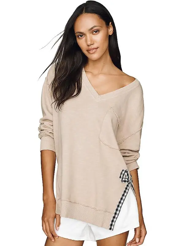 PILCRO Cotton V-neck Side-tie Top - Beige