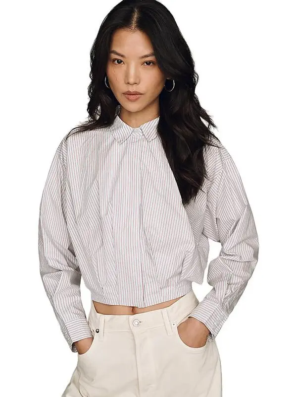 Anthropologie Cropped Cotton Bubble-hem Shirt - Blue Stripe