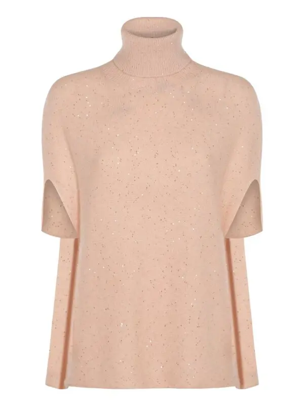 Fabiana Filippi Short-sleeved High-neck Sweater With Sequins - Nude
