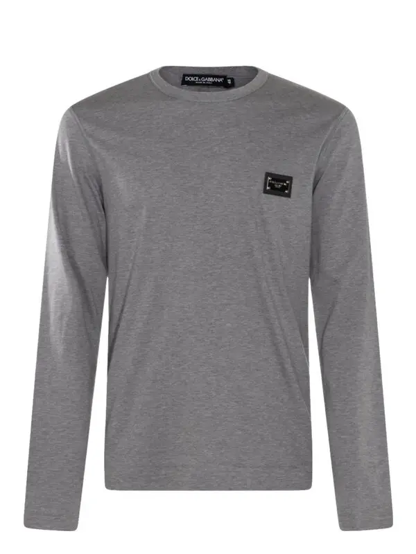 Dolce & Gabbana Dolce Gabbana Logo Plaque Crewneck T-shirt - Gray