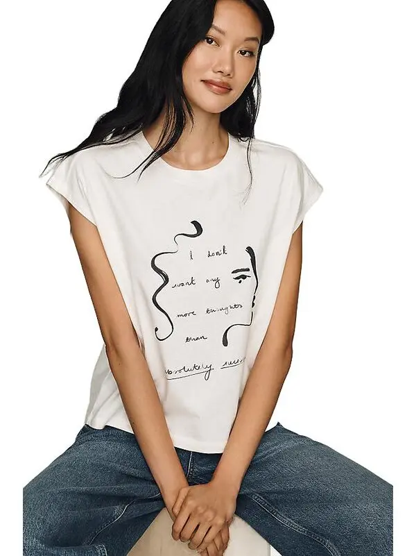 Anthropologie Kit Agar Graphic Cotton T-shirt - Ivory