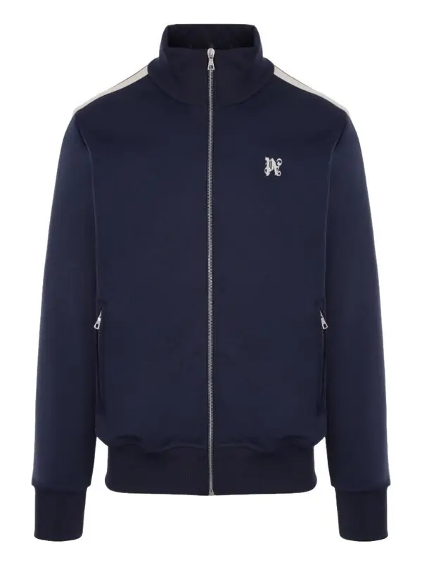 Palm Angels Logo Embroidered Zip-up Jacket - Blue