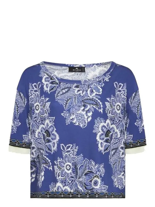 Etro Bandanna Bouquet Printed Jersey Blouse - Blue