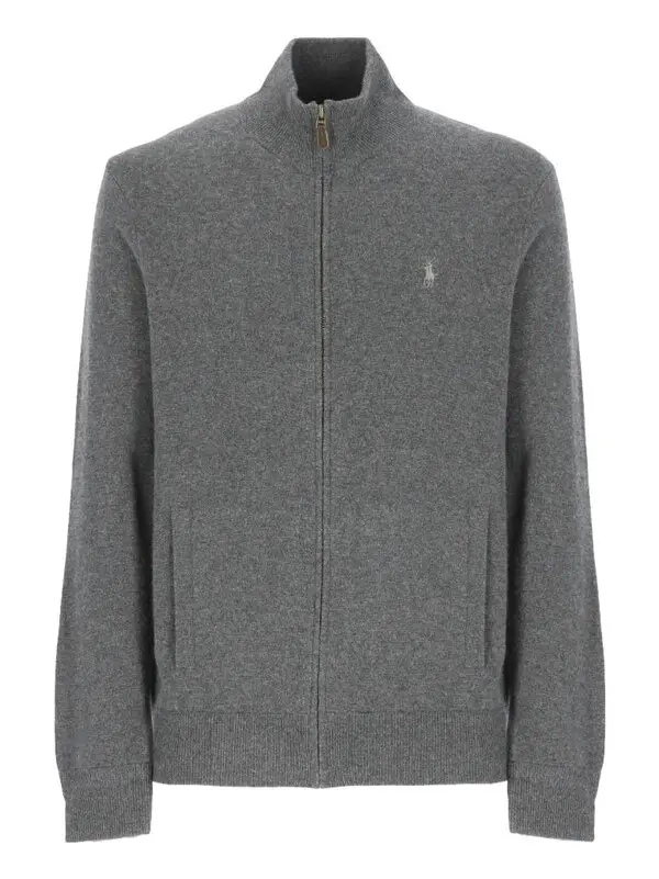 Polo Ralph Lauren Embroidered Zip Knit Cardigan - Gray