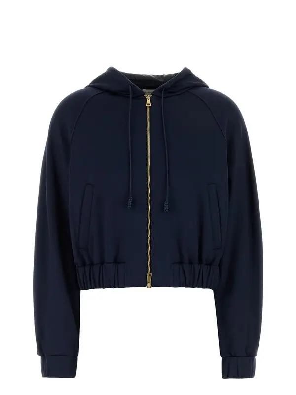 Moncler Cropped Stretch Jersey Sweatshirt With Drawstring Hood - Blue