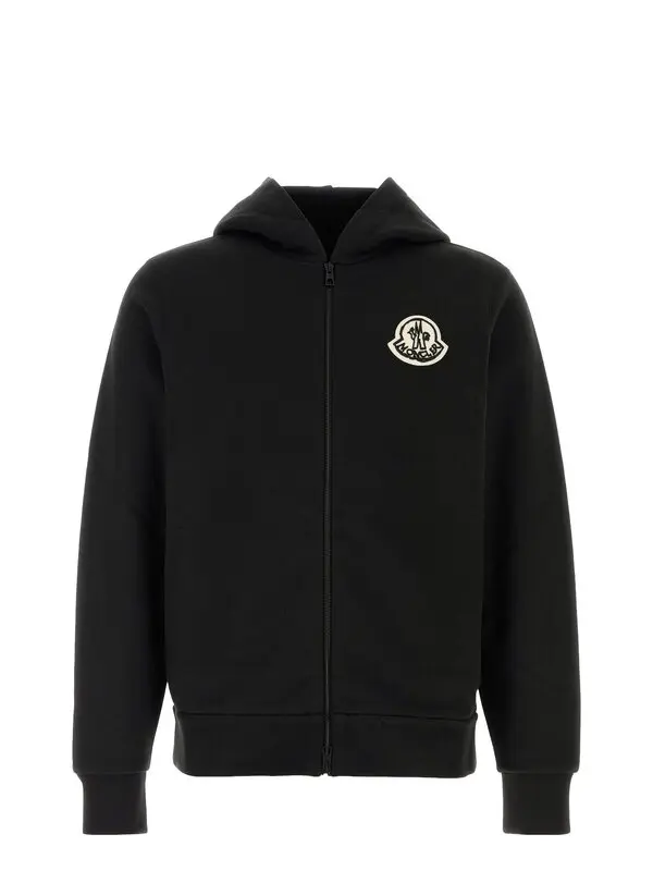 Moncler Cotton Zip-up Hoodie With Logo Patch - Black