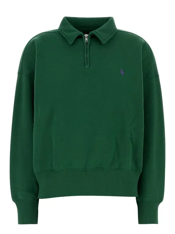 Polo Ralph Lauren Cotton Blend Quarter Zip Polo Shirt - Green