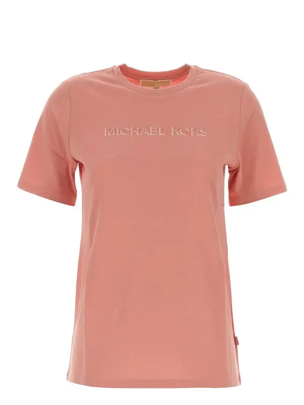 Michael Kors Cotton T-shirt With Embossed Logo - Pink