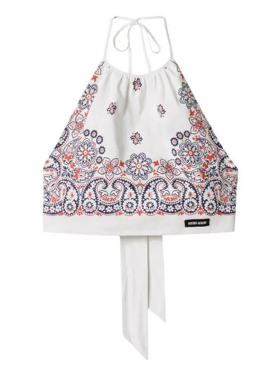 Miu Miu Printed Poplin Halter Top - White/blue