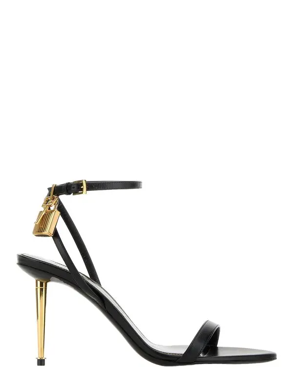 TOM FORD Leather Stiletto Sandals With Padlock Detail - Black
