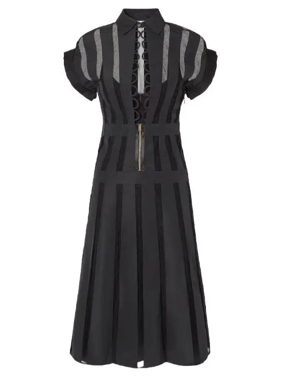 Fendi Faille Midi Shirt Dress With Sheer Inserts - Black