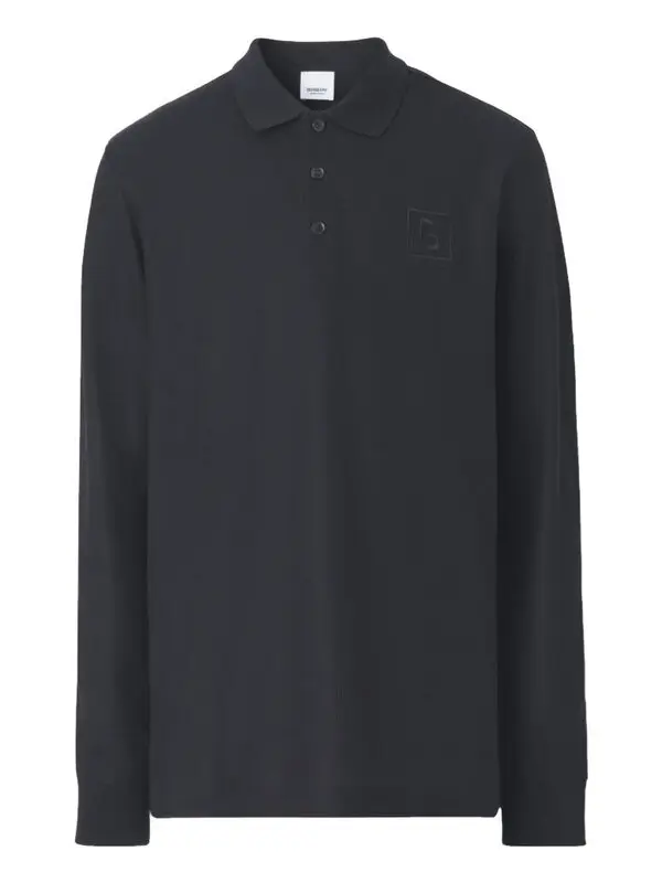 Burberry Letter Pattern Long-sleeved Polo Shirt - Black