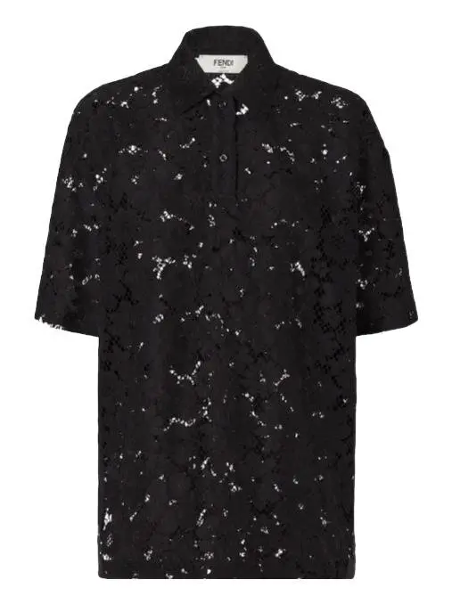 Fendi Lace Oversize Polo Shirt - Black
