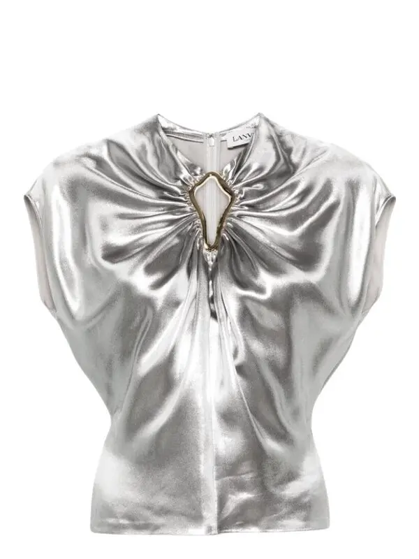LANVIN Gathered Detail Embellished Top - Gray