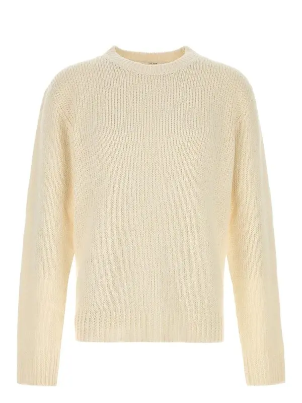 THE ROW Ivory Silk Ribbed Crew Neck Sweater - White