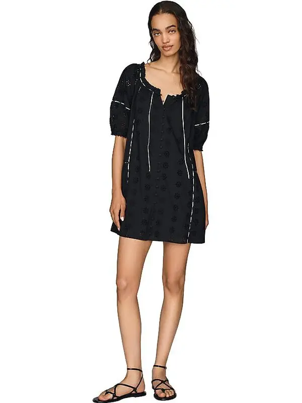 Anthropologie 100% Cotton Eyelet Mini Dress - Black