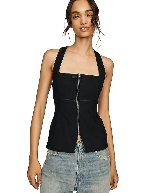 Anthropologie Zip-up Square Neck Cropped Top - Black