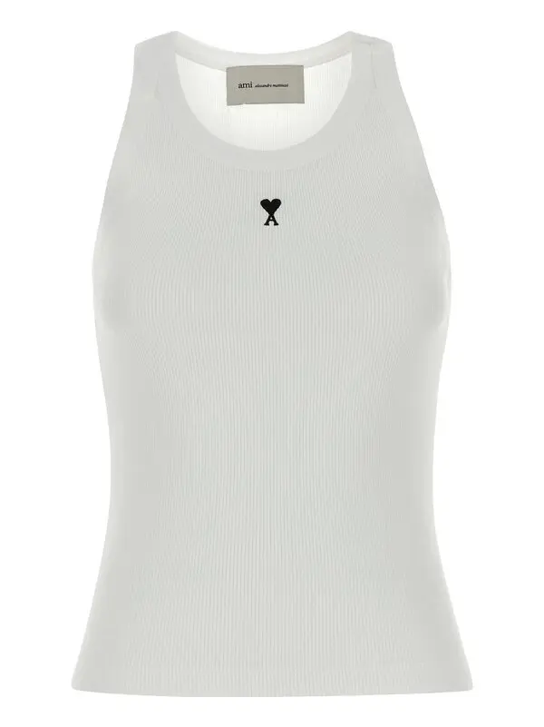 AMI Paris Stretch Cotton Ribbed Racerback Tank Top - White