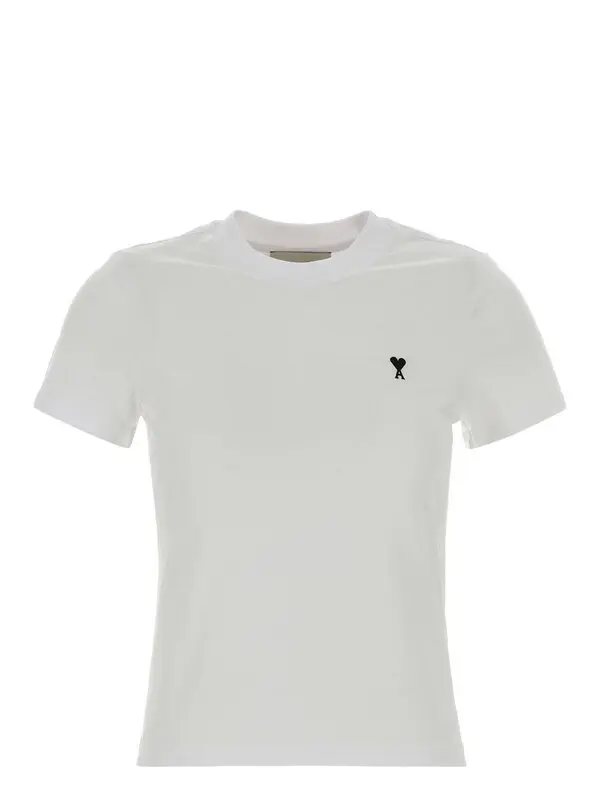 AMI Paris Cotton T-shirt With De Coeur Embroidery - White