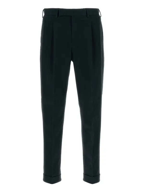 PT TORINO Stretch Cotton Inverted Pleat Trousers - Black