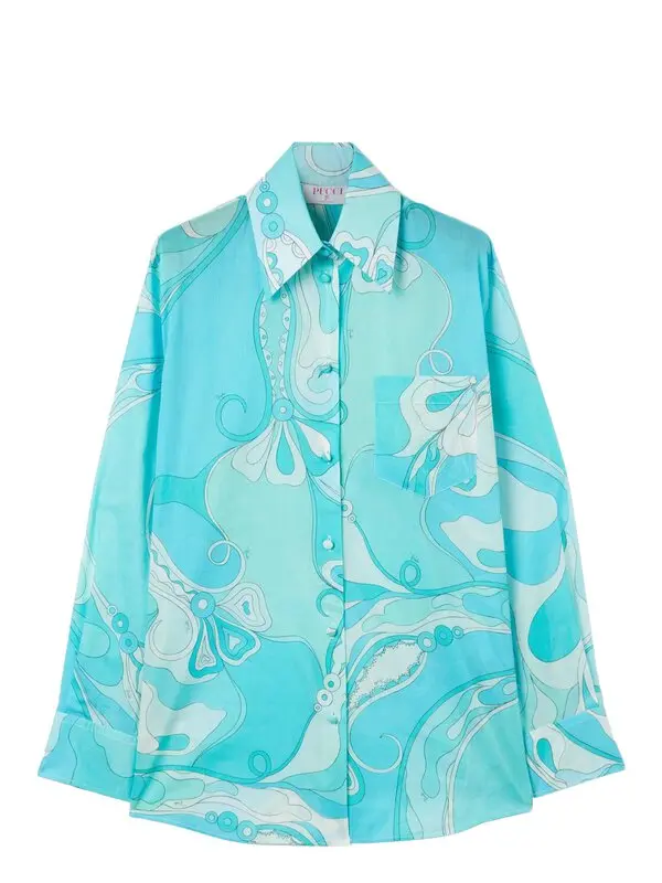 Emilio Pucci Printed Cotton Shirt - Turquoise